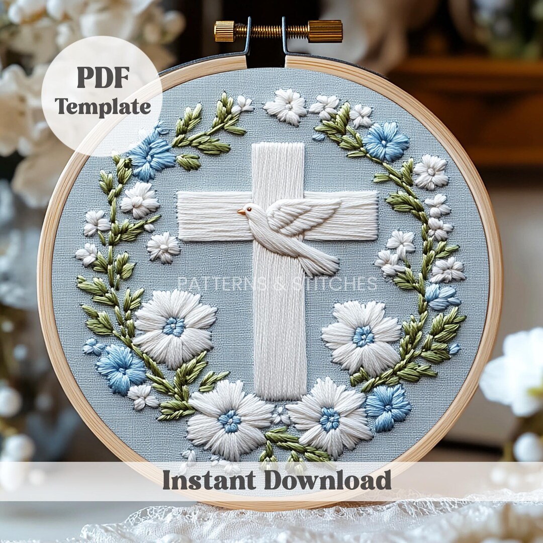 PDF Pattern, Floral Cross Hand Embroidery Pattern, Cross Embroidery ...