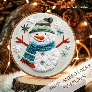 Snowman Pdf Embroidery Template, Christmas Embroidery, Holiday Decor ...