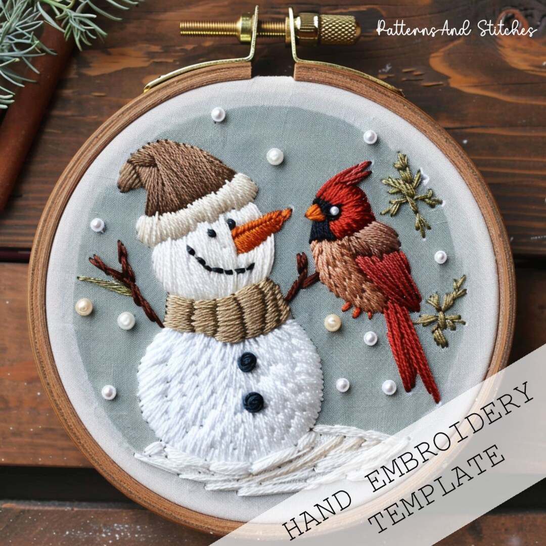 SNOWMAN Embroidery Template, Christmas Embroidery, Holiday Decor ...