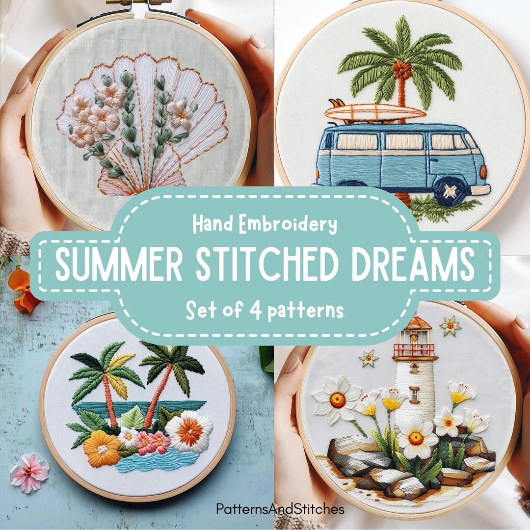 Coastal Embroidery Pattern: Beach Seaside Scenes (PDF Download ...