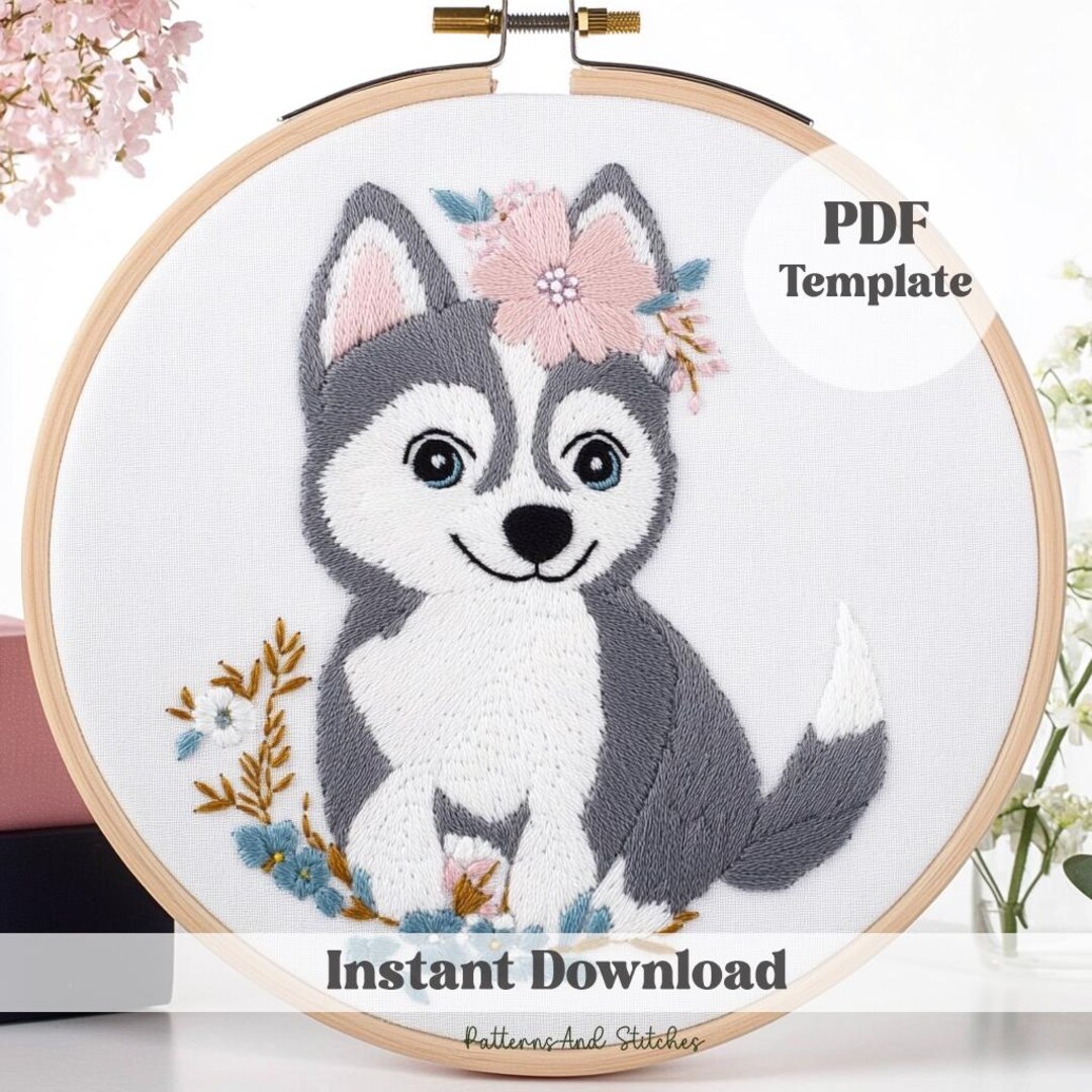 Husky Dog Embroidery Pattern, Hand Embroidery, PDF Download, DIY ...