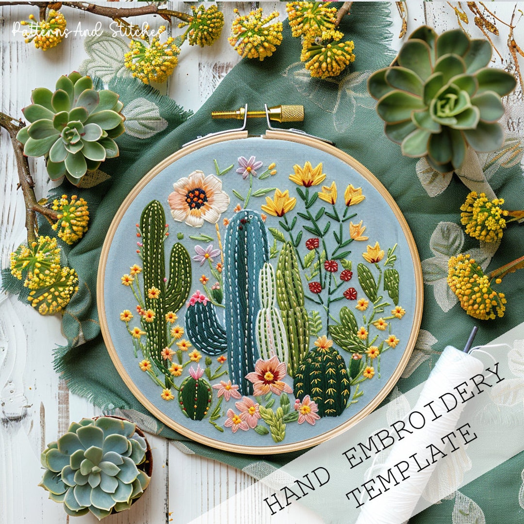 Cactus Garden Embroidery Pattern: Beginner Wildflower Design, Handmade ...