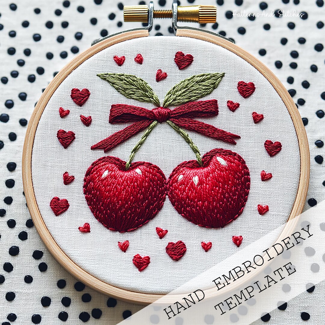 Cherry & Hearts Embroidery Pattern: Coquette Spring Design (PDF File ...