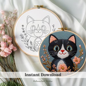 Cat Embroidery Pattern: Simple Kitten Design for Beginners (PDF) - Etsy