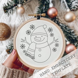 Snowman Pdf Embroidery Template, Christmas Embroidery, Holiday Decor ...