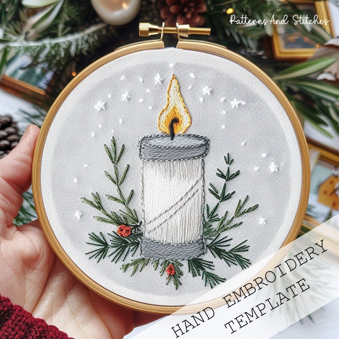 Christmas Candle Embroidery Pattern: Holiday Ornament Design (PDF) - Etsy
