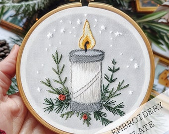 Christmas Candle Hand Embroidery Pattern: Winter Holiday Design (PDF ...