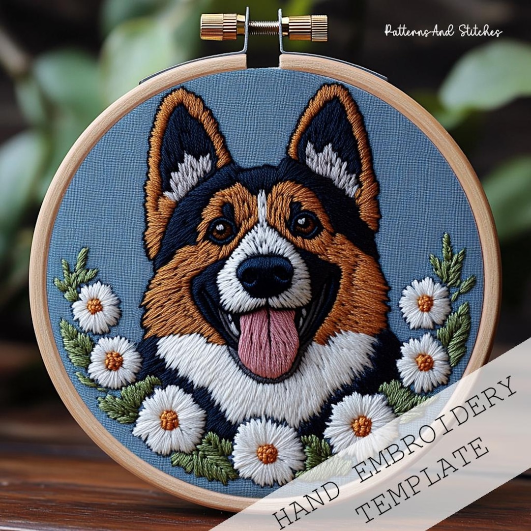 German Shepherd Hand Embroidery Pattern, Shepherd Dog, Dog Embroidery ...