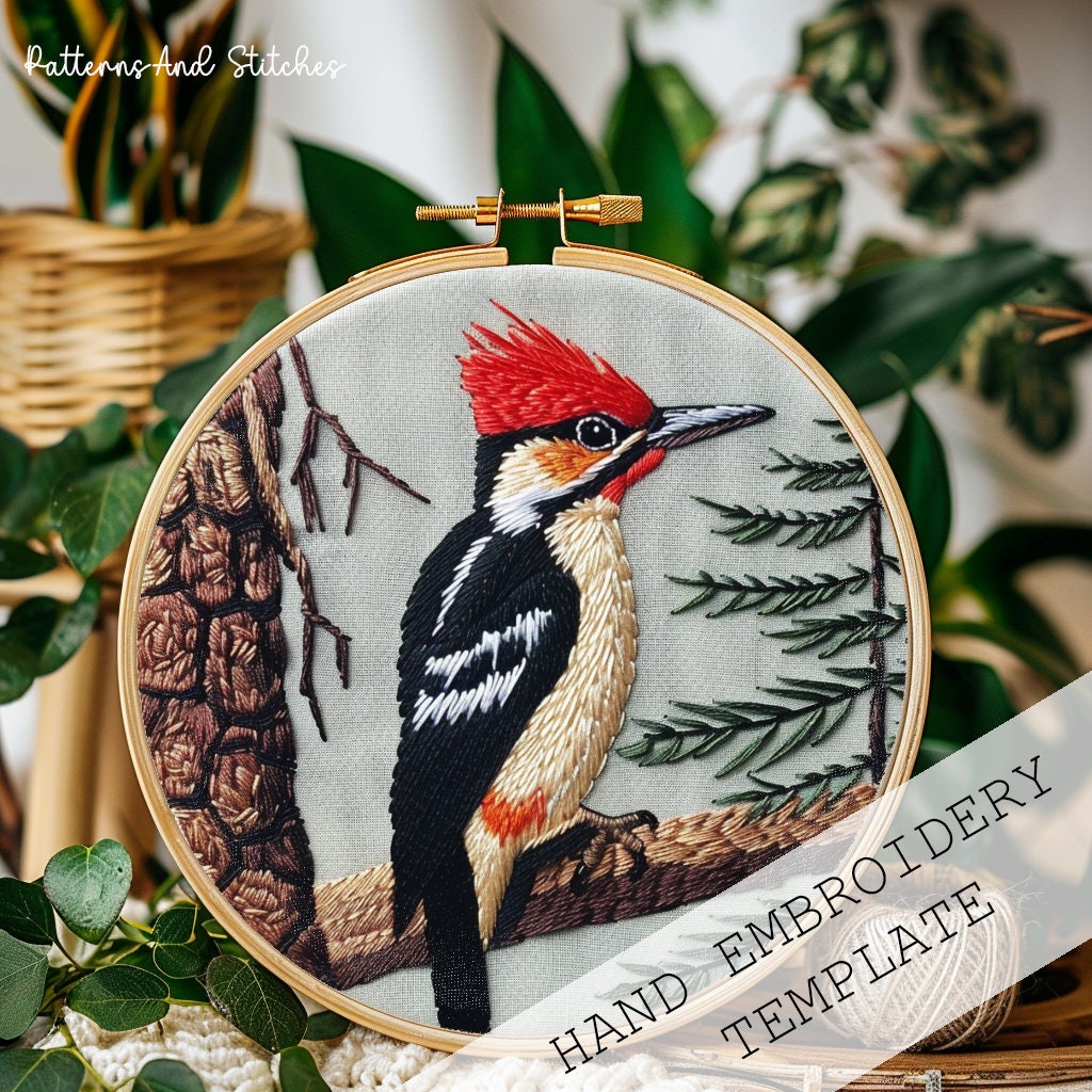 Woodpecker Embroidery Pattern: Bird Needle Painting for Beginners ...