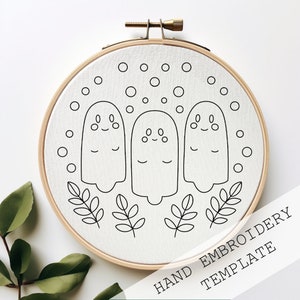 Cute Ghost Friends Embroidery, Halloween Embroidery Template, Spooky Embroidery Art, Ghost ...