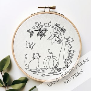 Halloween Cat Embroidery Pattern, Cute Cat Embroidery, Cat Lover Gift ...