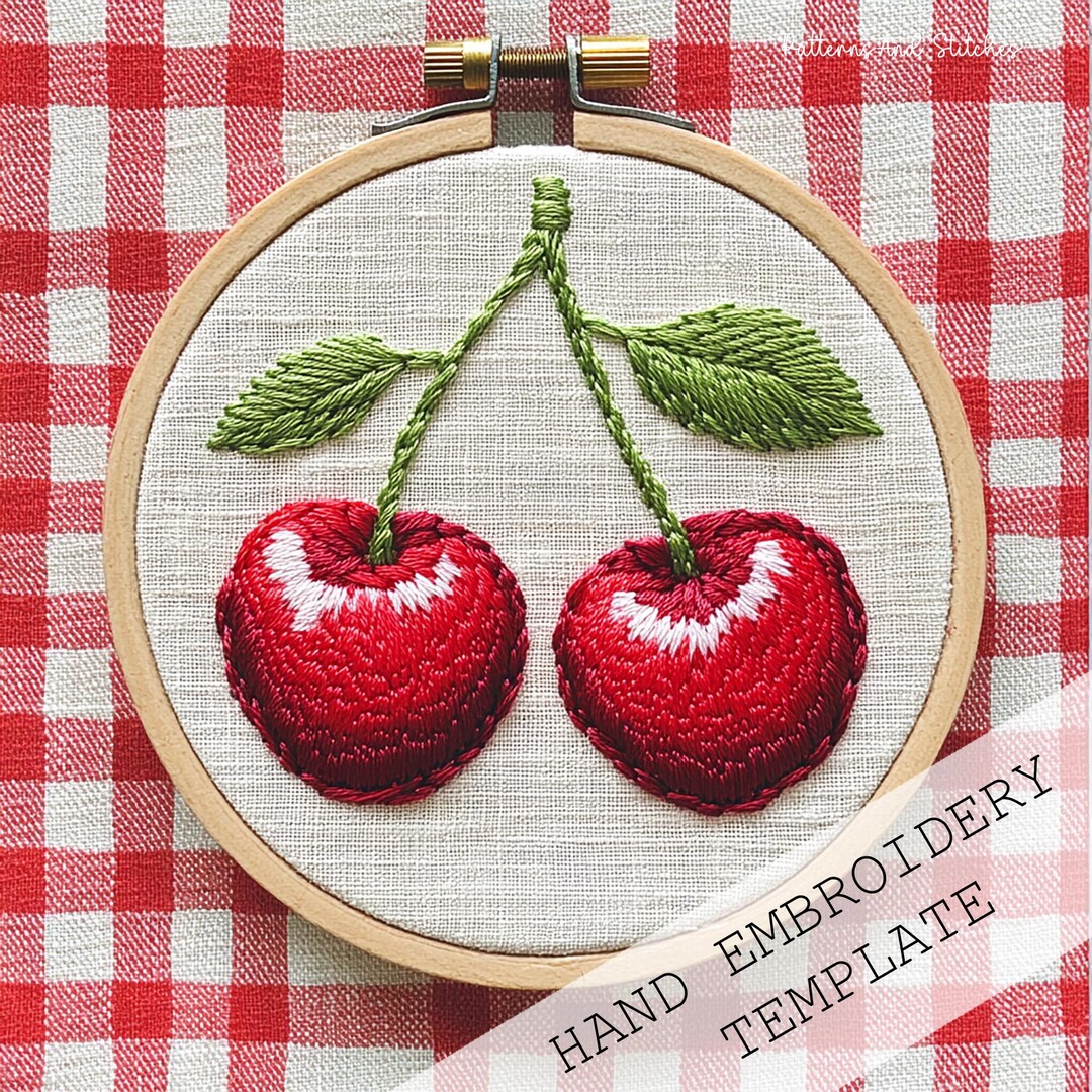 Cherry Hand Embroidery Pattern: Cottagecore Kitchen Decor (PDF Template ...