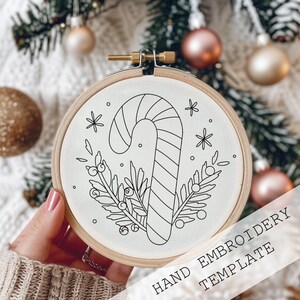 Candy Cane Embroidery Template, Instant Download, Christmas Embroidery ...