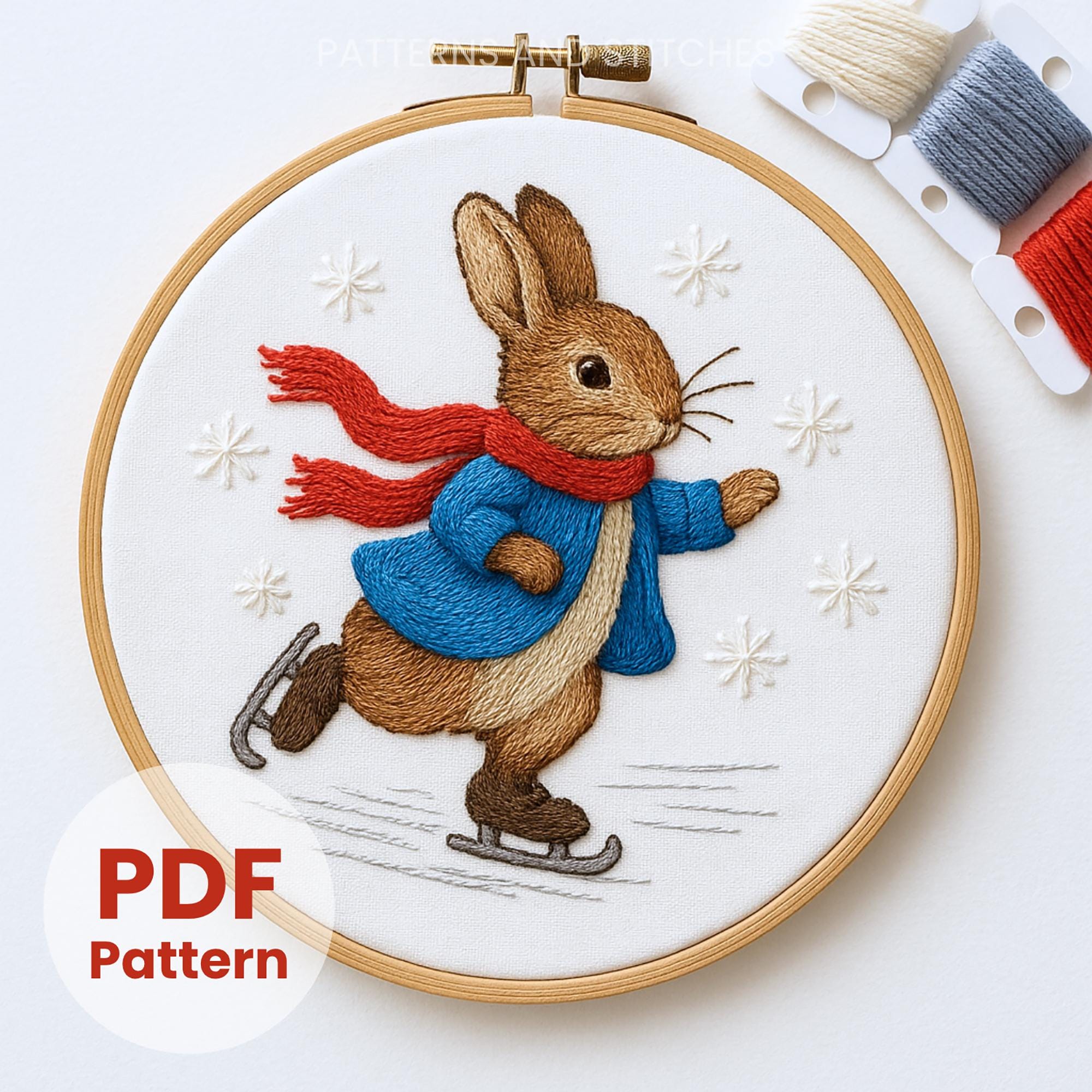 Snowy Peter Rabbit Hand Embroidery Pattern, 6 Sizes (PDF Pattern) - Etsy