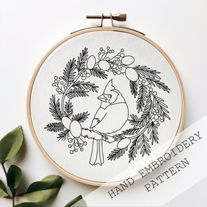 Christmas Cardinal Hand Embroidery Pattern, Winter Bird Design, Instant ...
