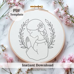 Girl Hand Embroidery, PDF Pattern Template, Digital Stitching File ...