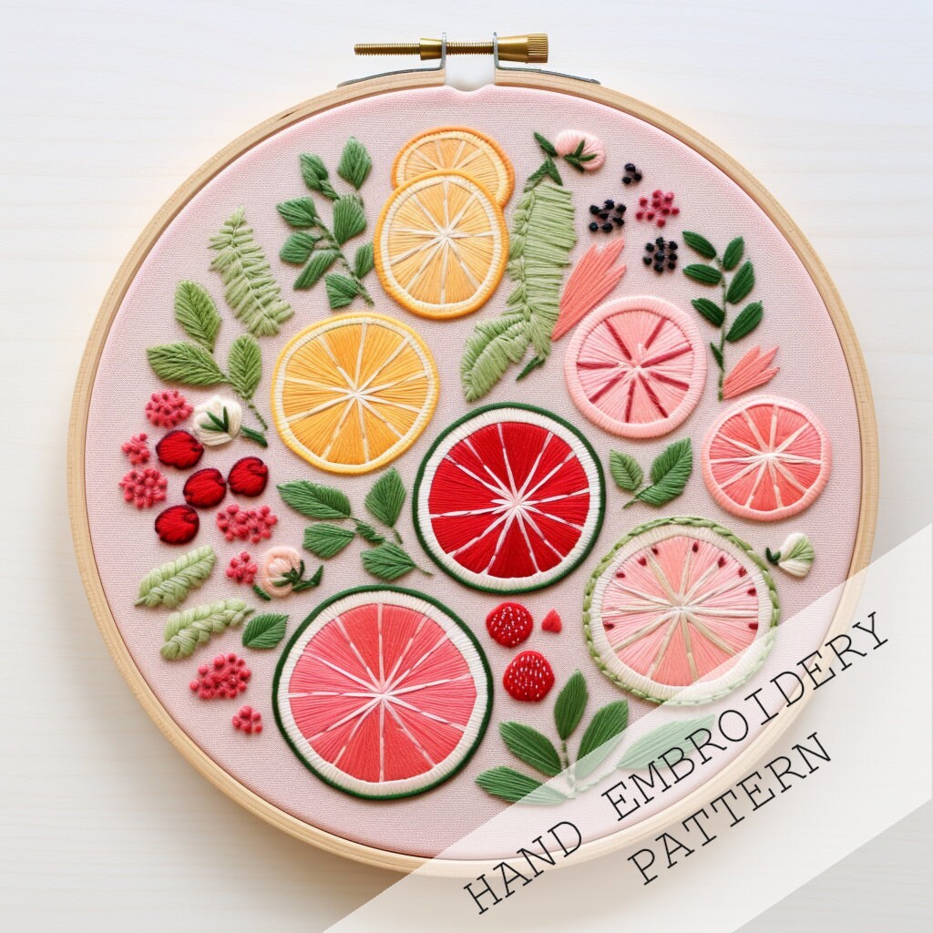 Citrus Embroidery Pattern, PDF Download, Cute Lemon Decor DIY, Fruit ...