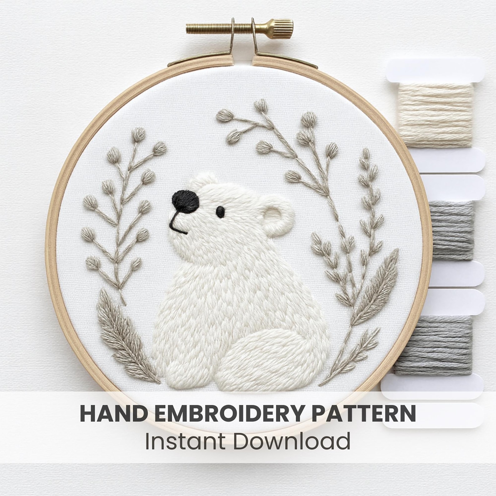 Baby Bear Hand Embroidery Pattern: DIY Spring Hoop Art, Needlework (PDF ...