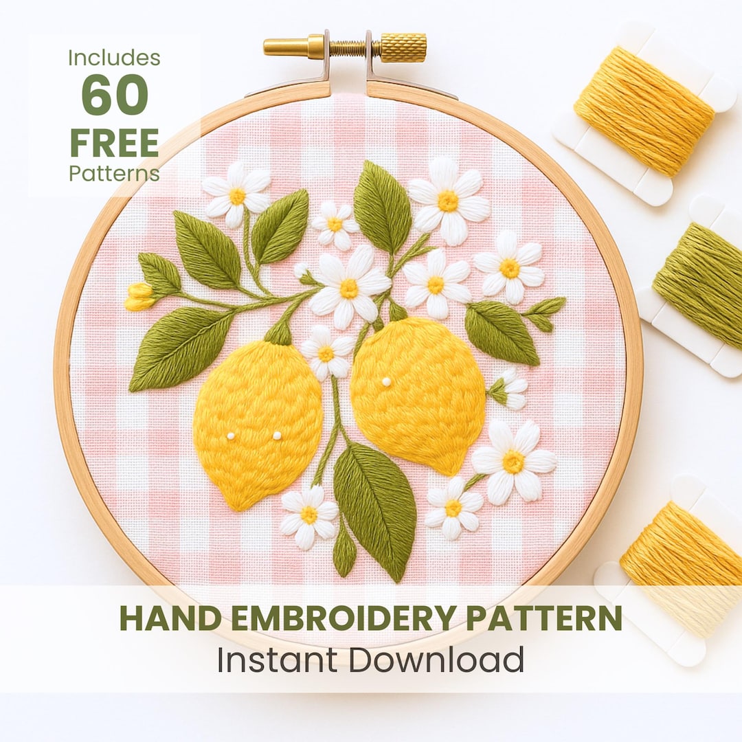 Lemons Hand Embroidery Pattern: Spring Kitchen Decor (printable Pattern ...
