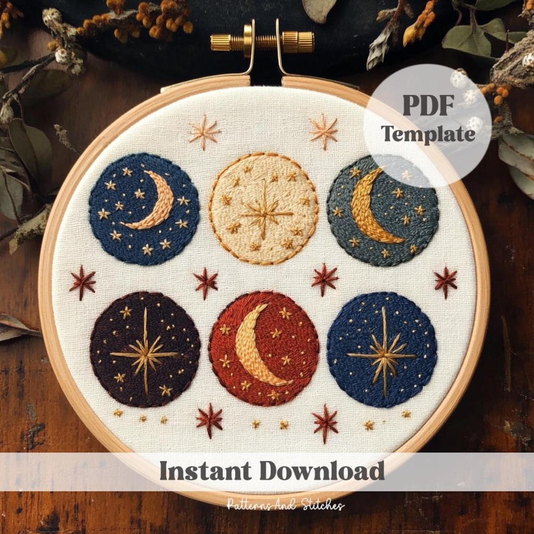 Celestial Embroidery Pattern, Hand Embroidery, PDF Download, Digital ...