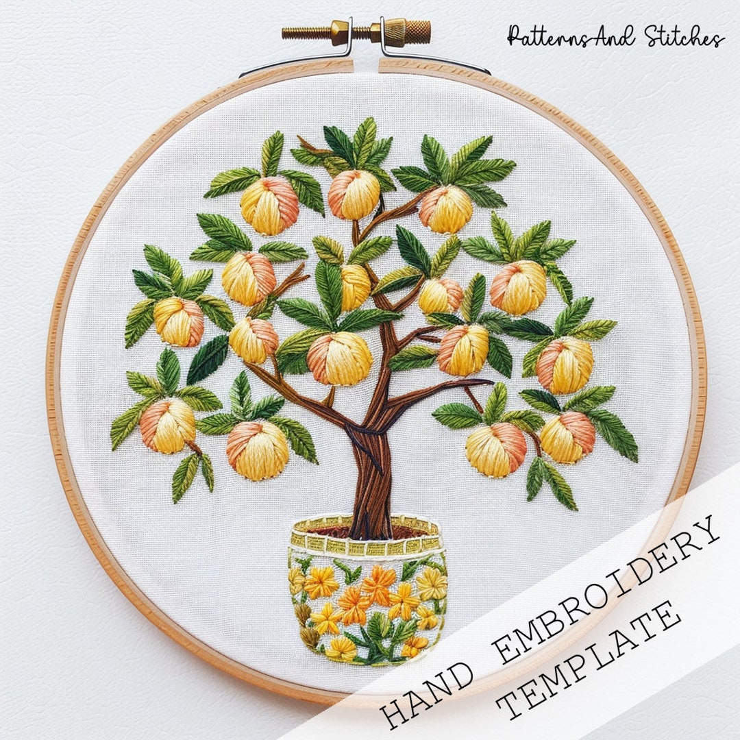 Peach Tree Embroidery Pattern, Embroidery Template, Spring Embroidery ...