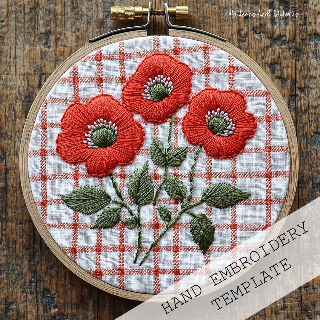 Poppies Embroidery, Poppy Flower Pattern, Poppies Embroidery, Red ...
