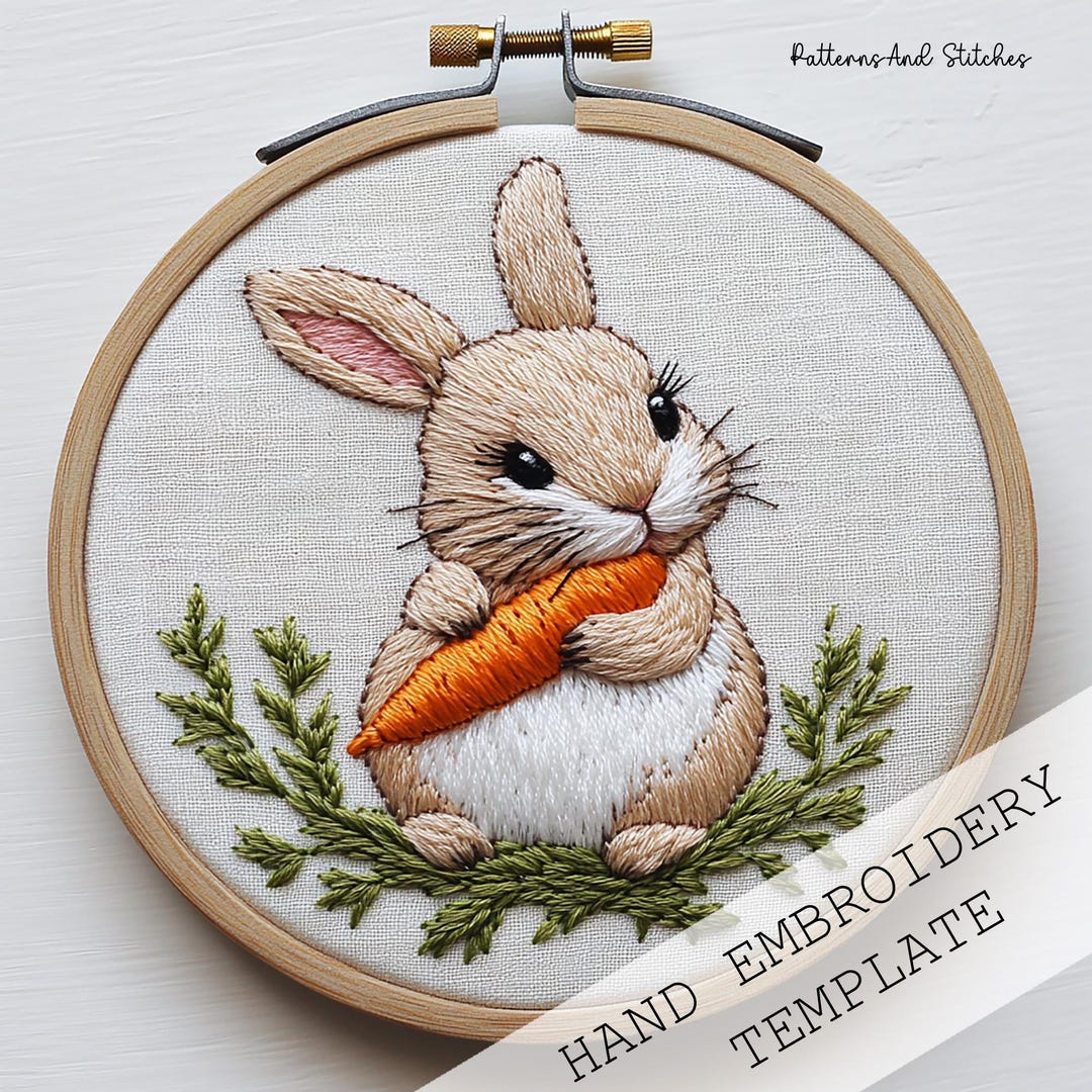 Spring Rabbit Embroidery Pattern, Bunny Rabbit, Easter Embroidery PDF ...
