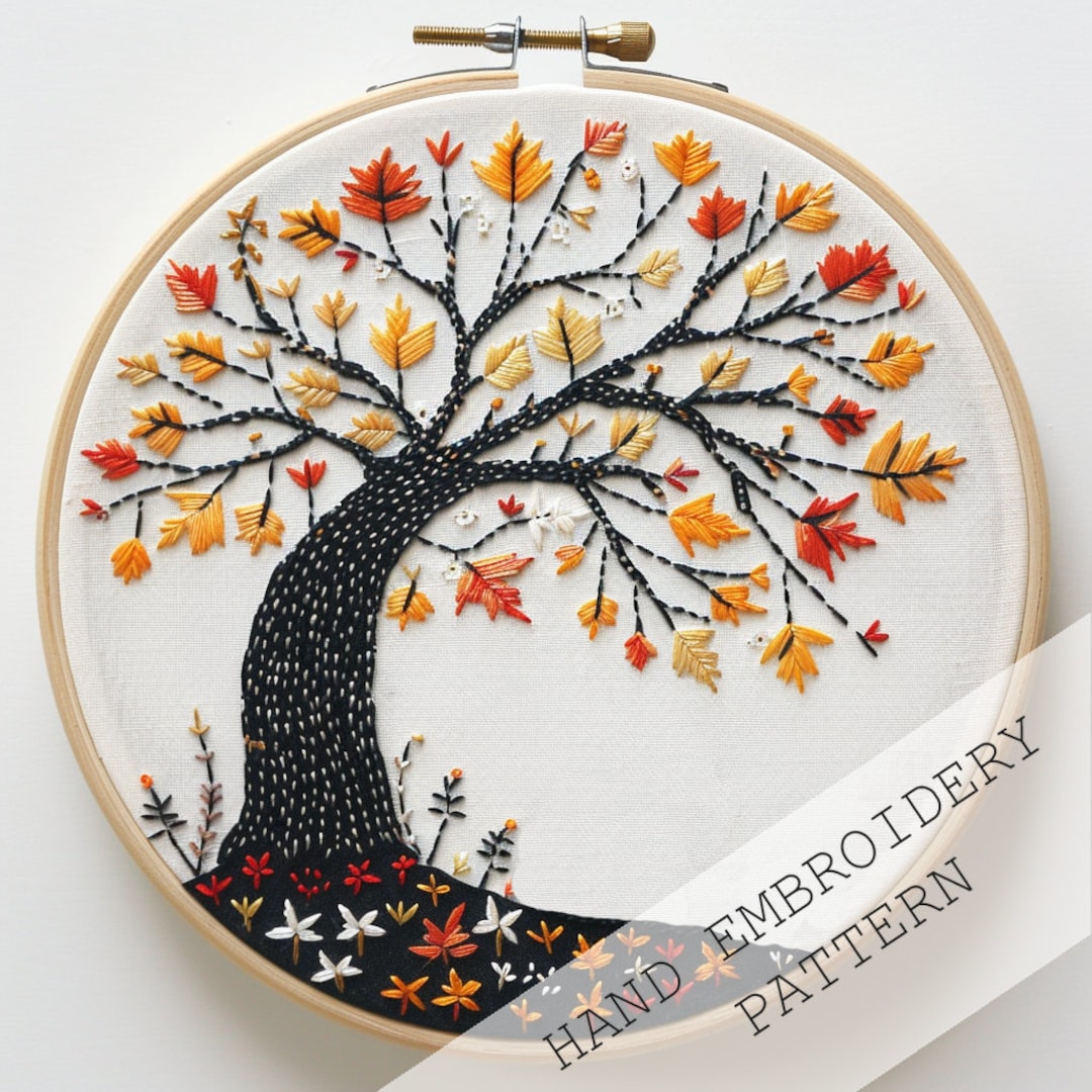 Autumn Tree Hand Embroidery Designs, Easy Download and Print Digital ...