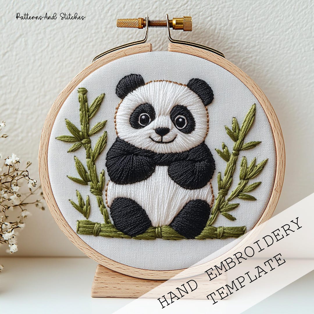Animals Hand Stitching Pattern, PDF File, Panda Bear Embroidery, Baby ...