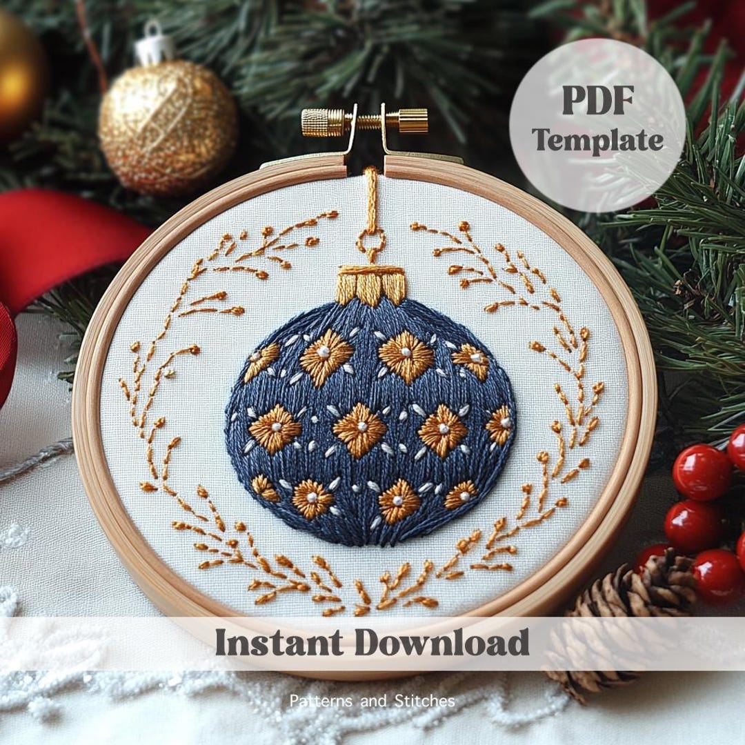 Holly Bauble Embroidery Template, Christmas Floral Embroidery Template ...