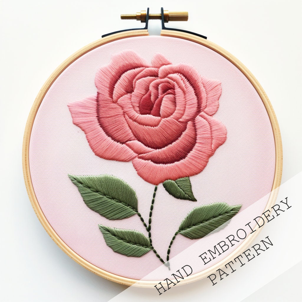 Pink Rose Embroidery Pattern, Embroidery Pattern, Floral Embroidery ...