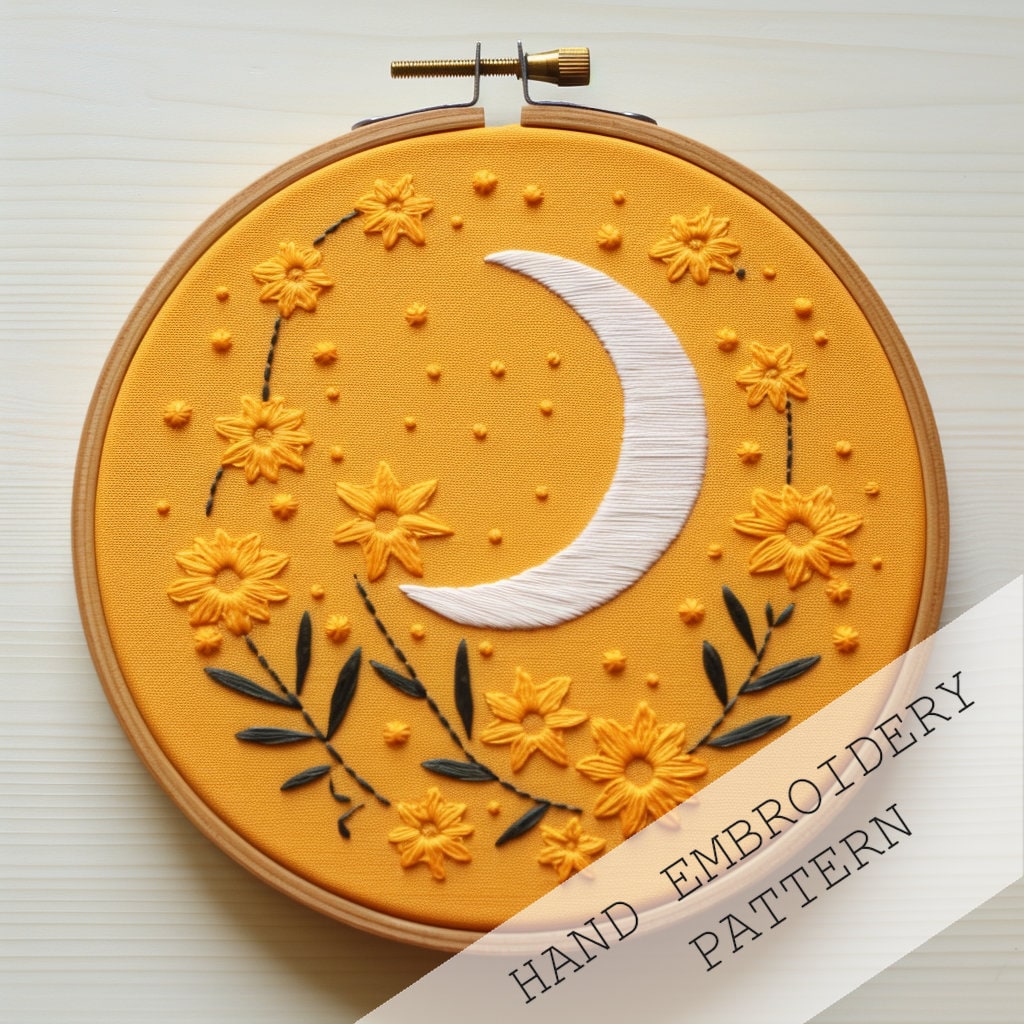 Floral Moon Embroidery Pattern, PDF Pattern, Hand Embroidery Design ...