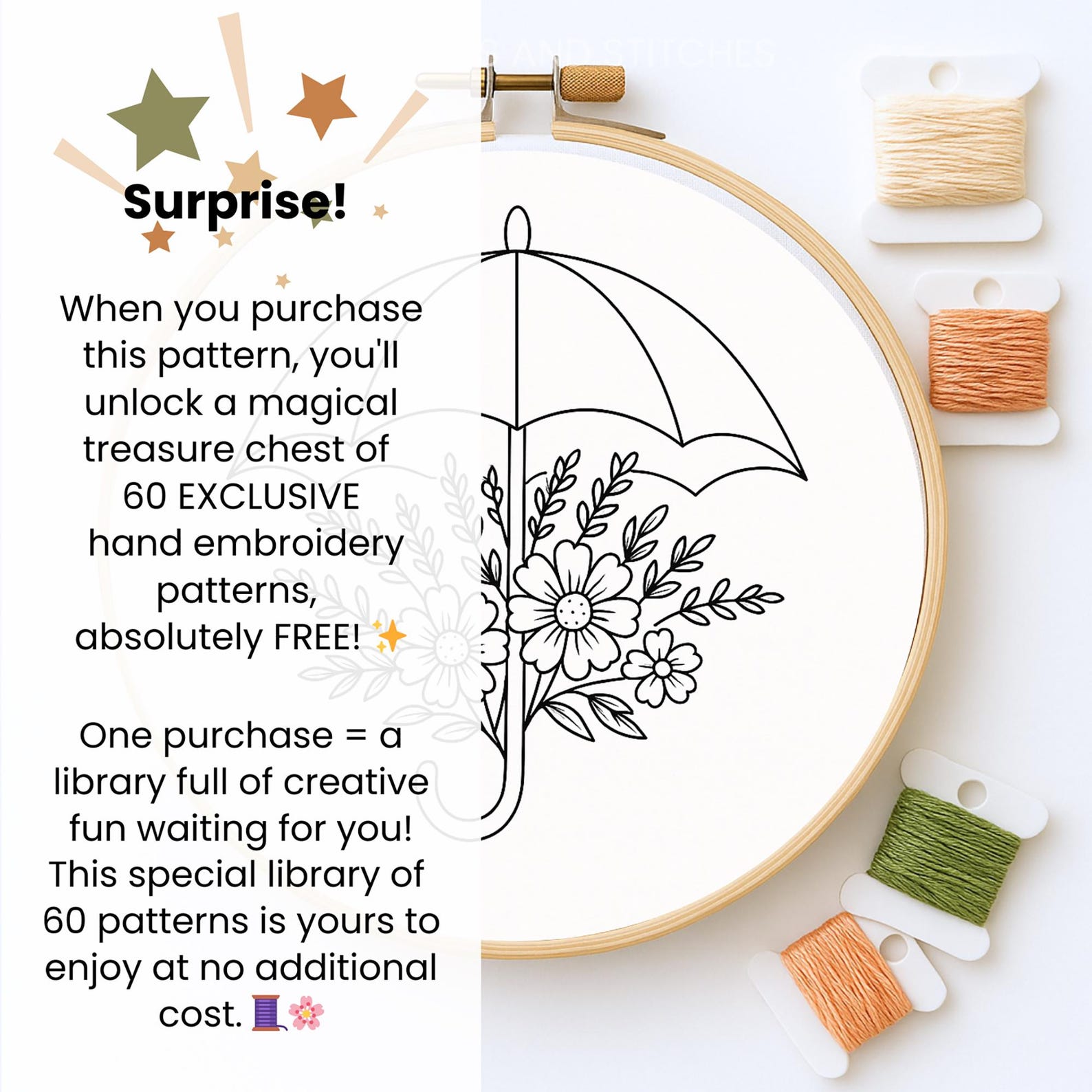 Floral Umbrella & Rain Boots Hand Embroidery Pattern: Spring Set ...