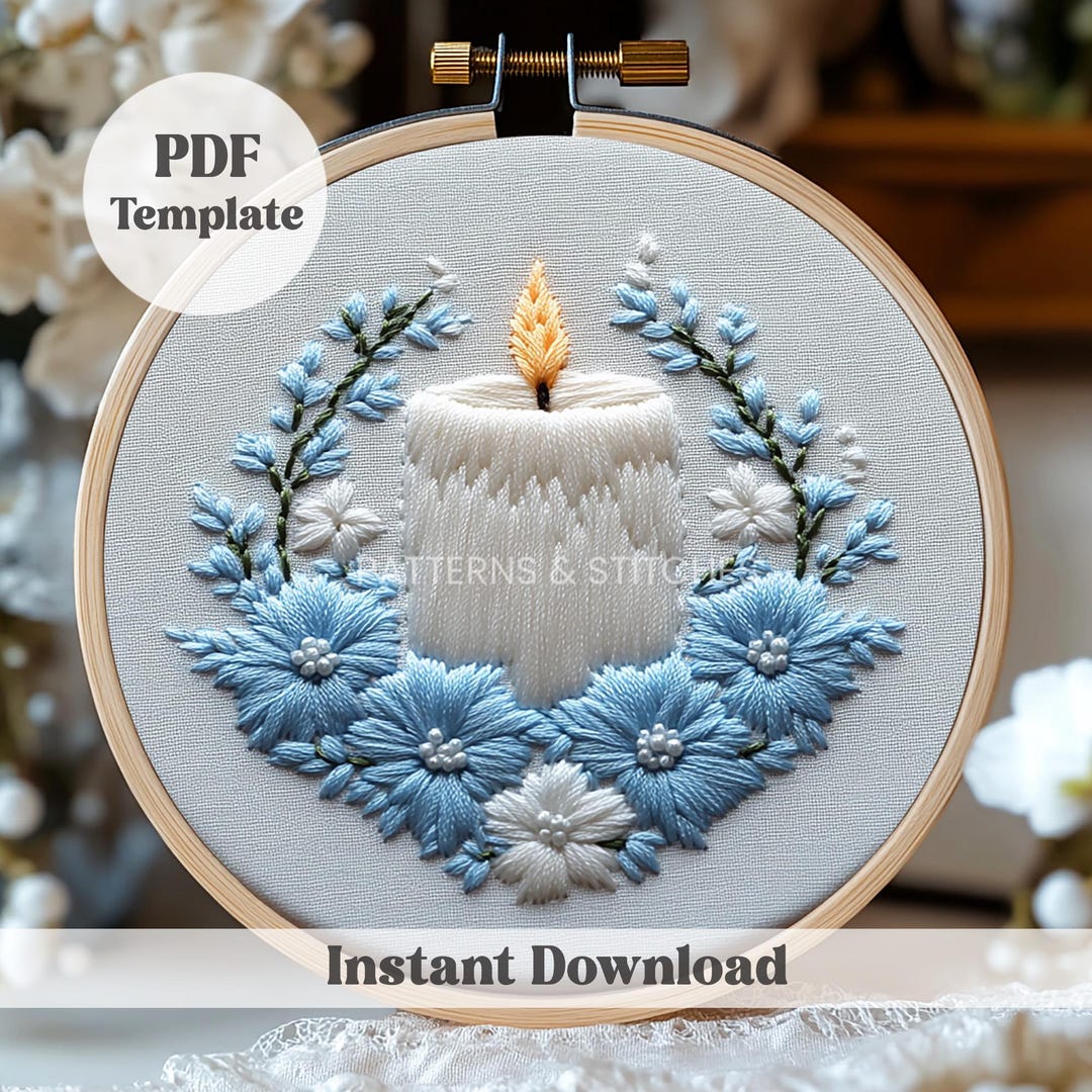 Floral Candle, Baptism Embroidery Design, Baby Boys, Digital PDF ...