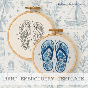 Summer Vibes Embroidery Pattern, Flip Flop Hand Embroidery, Beach ...