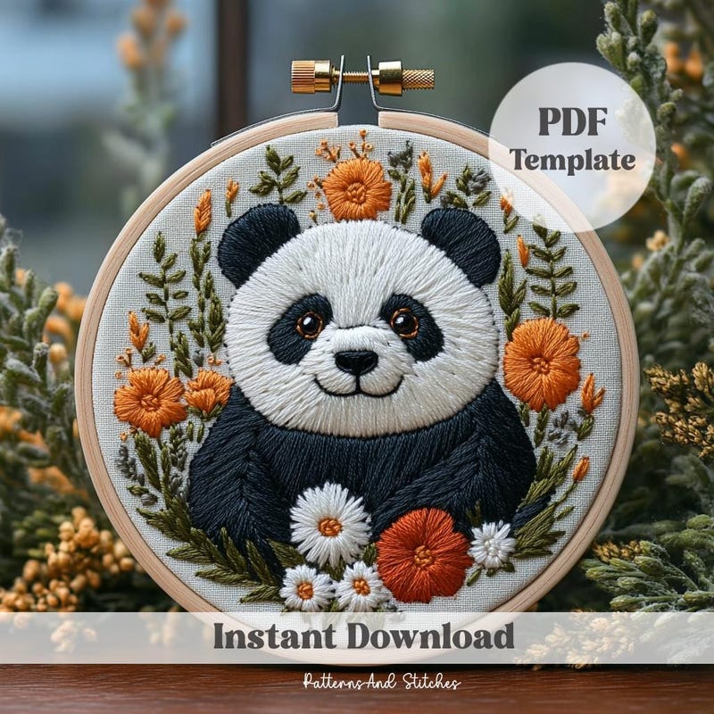 Panda Embroidery - Etsy