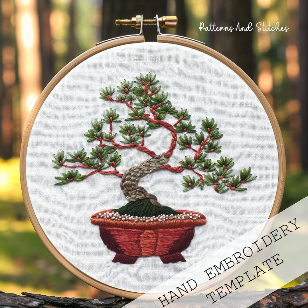 Bonsai Embroidery Template: Modern Botanical Design, Plants Decor (PDF ...