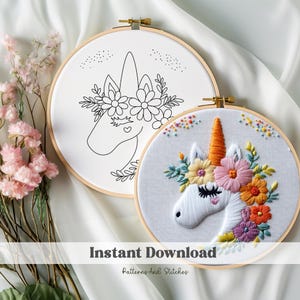 Floral Unicorn Hand Embroidery Pattern: Spring DIY Hoop Art (PDF) - Etsy
