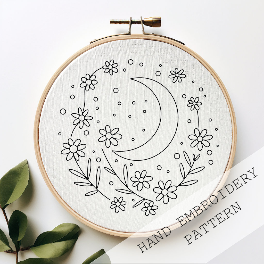 Floral Moon Embroidery Pattern, PDF Pattern, Hand Embroidery Design ...