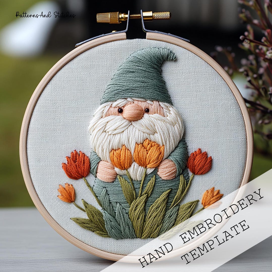 Spring Gnome Embroidery Pattern: Beginner Hand Stitching (PDF Download ...