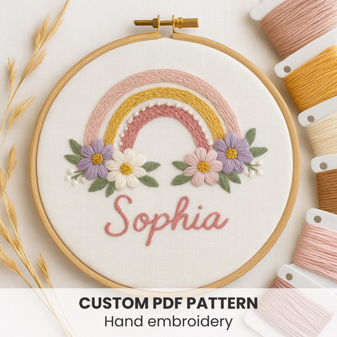 Custom Rainbow Name Embroidery Pattern: DIY Nursery Decor, Kids Room ...