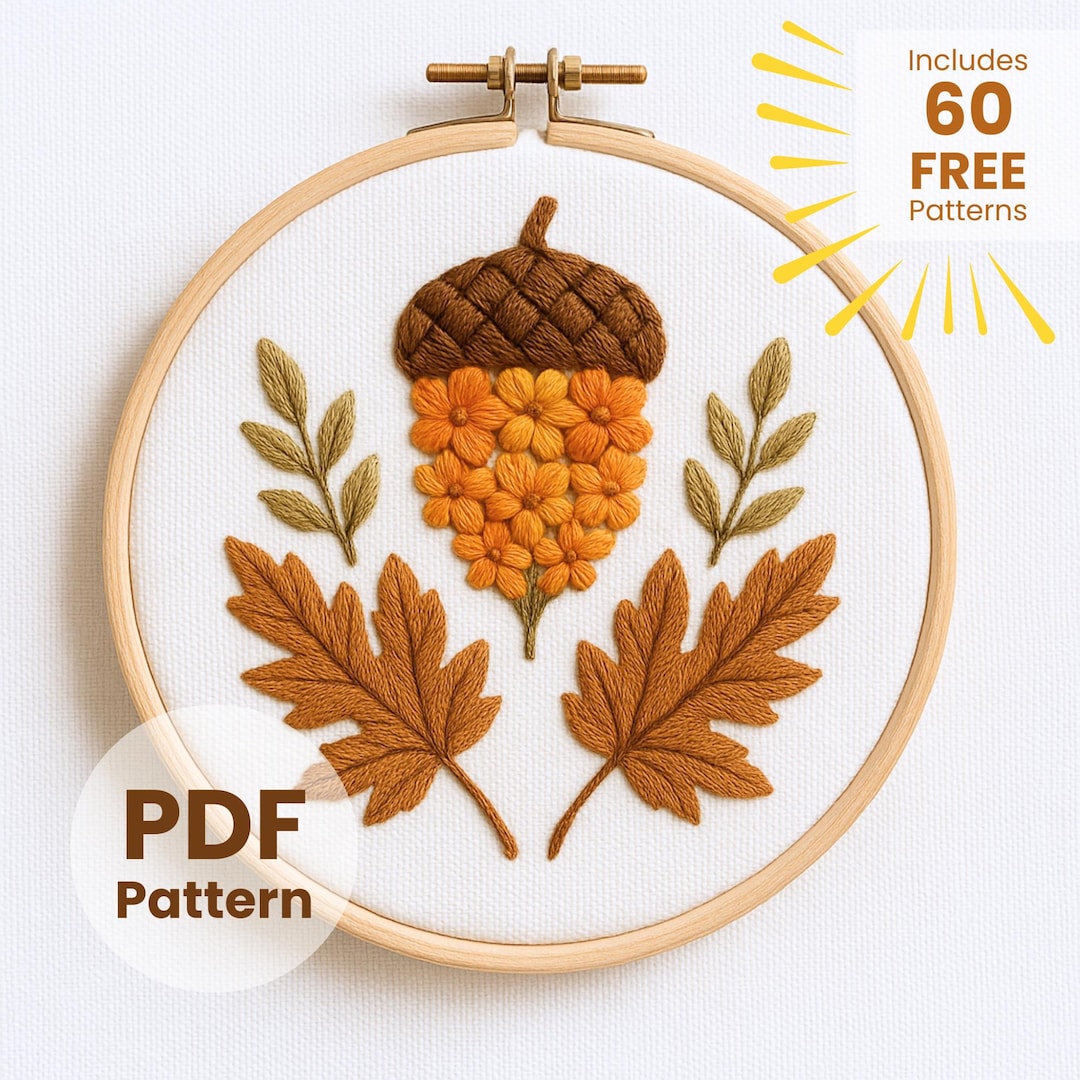 Autumn Acorn Embroidery Pattern: DIY Botanical Design (PDF Download, 6 ...