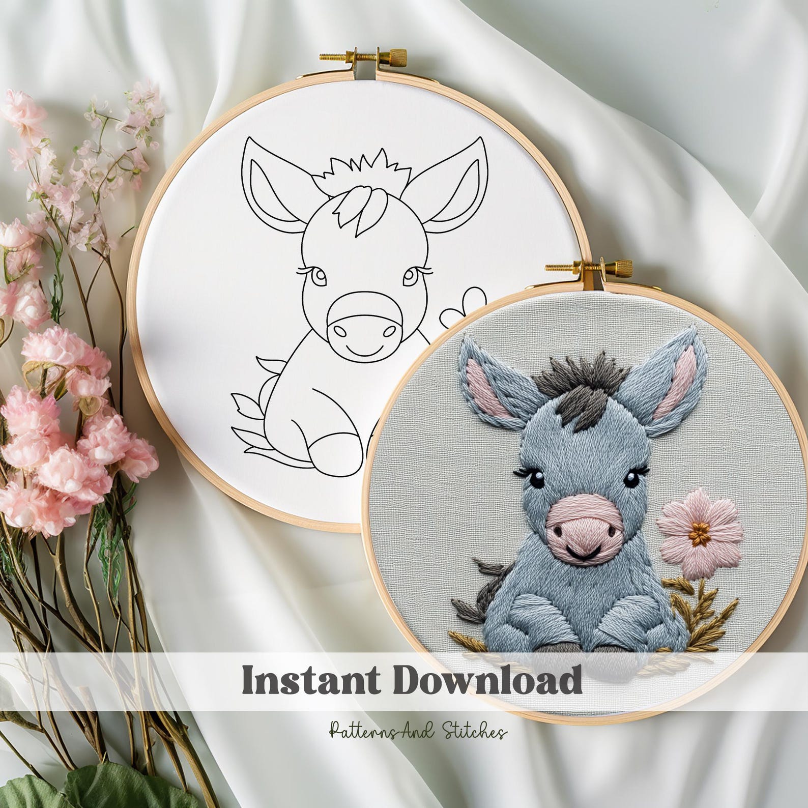 Cute Donkey Hand Embroidery Pattern, Beginners Hoop Art (PDF) - Etsy