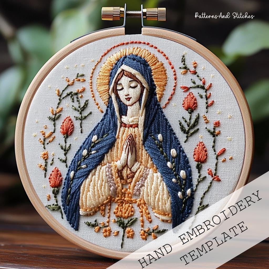 Virgin Mary Embroidery Pattern: Religious Hand Stitching Design ...