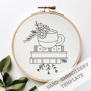 Books and Flowers Embroidery Template, Book Lover Gift, Books With ...