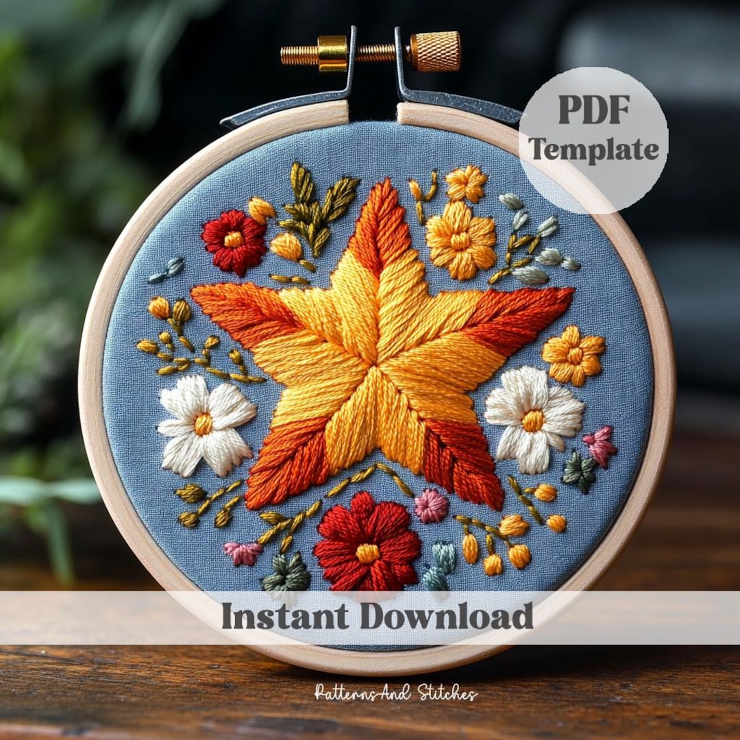 Festive Star Embroidery Pattern, Hand Embroidery, PDF Patter, Floral ...