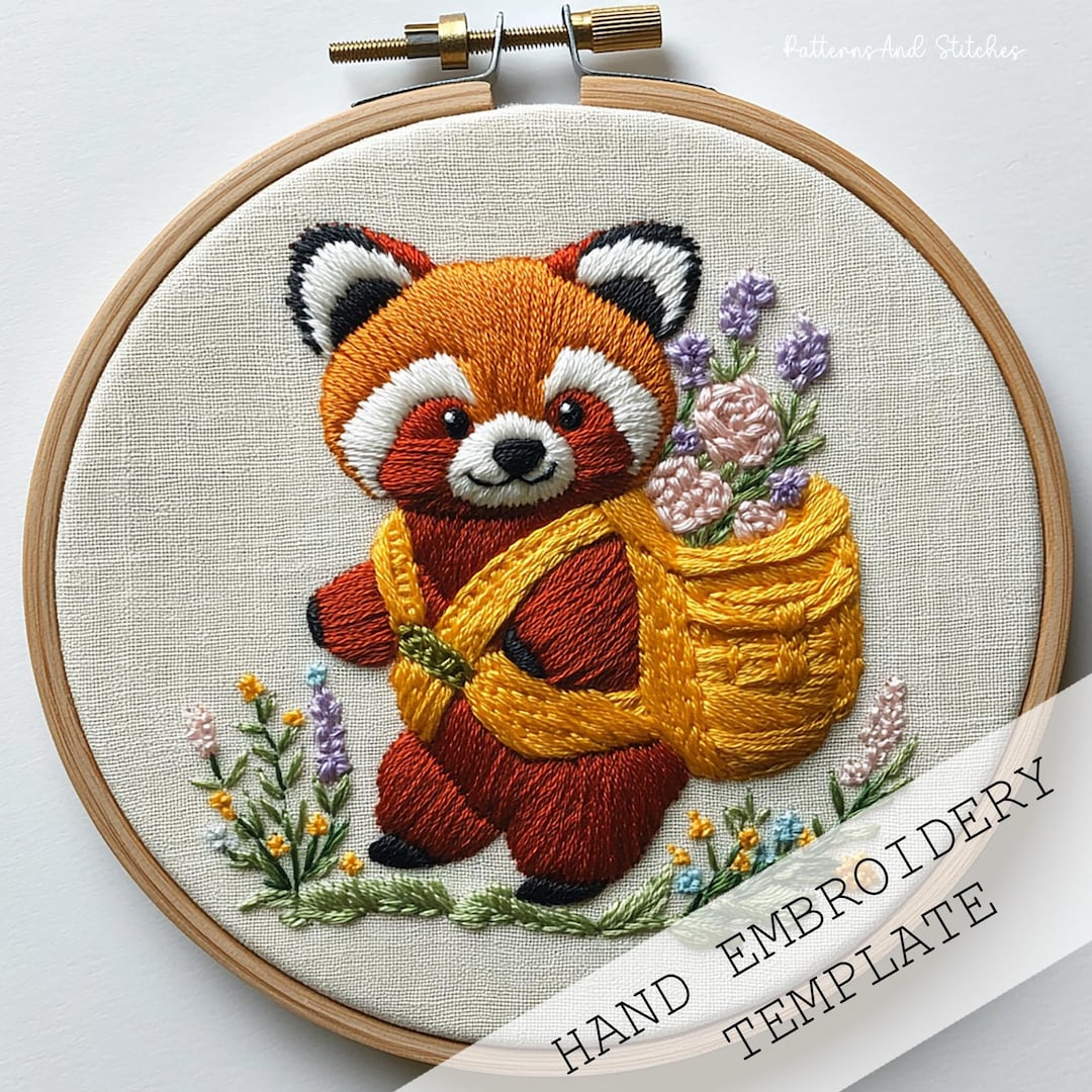 Red Panda Hand Embroidery, PDF Pattern Template, Digital Stitching File ...