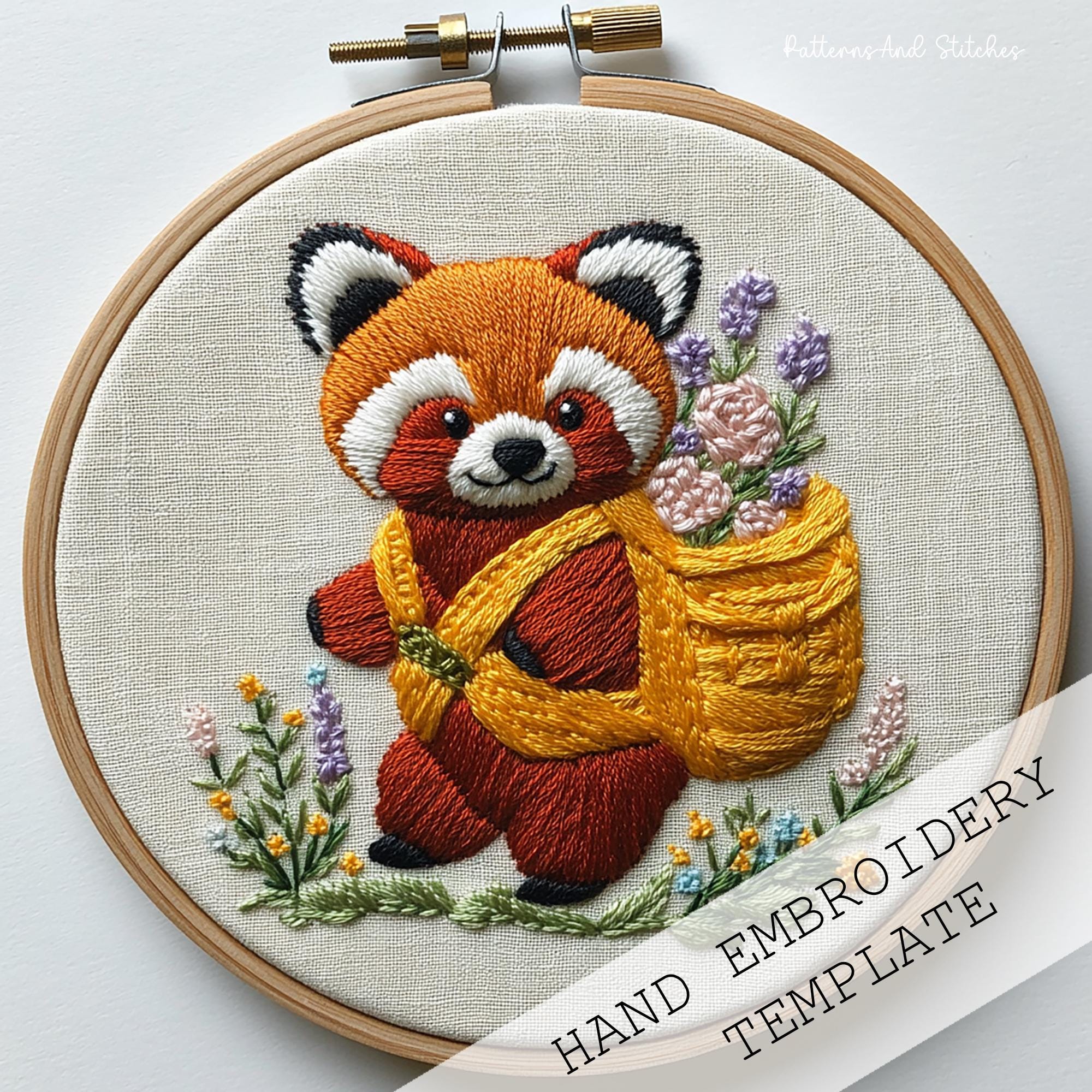 Red Panda Hand Embroidery Pattern: DIY Spring Hoop Art (PDF) - Etsy