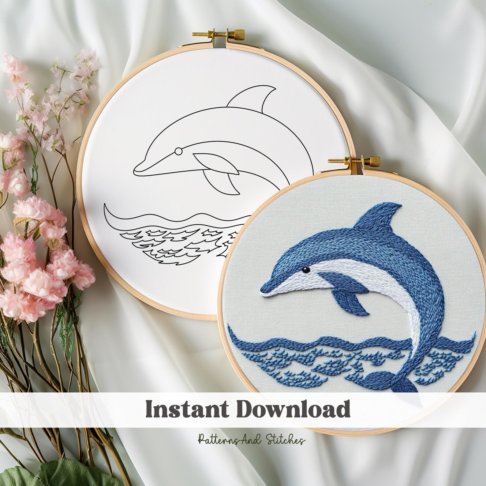 Dolphin Hand Embroidery Pattern: Summer Hoop Art, Ocean Animal (PDF ...