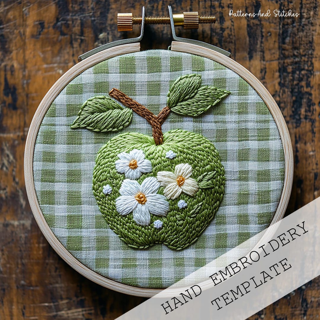 Green Apple Hand Embroidery Pattern, Vibrant Fruit Embroidery Design ...